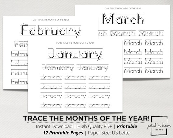 Months Tracing Packet Handwriting Practice Tracing - Etsy