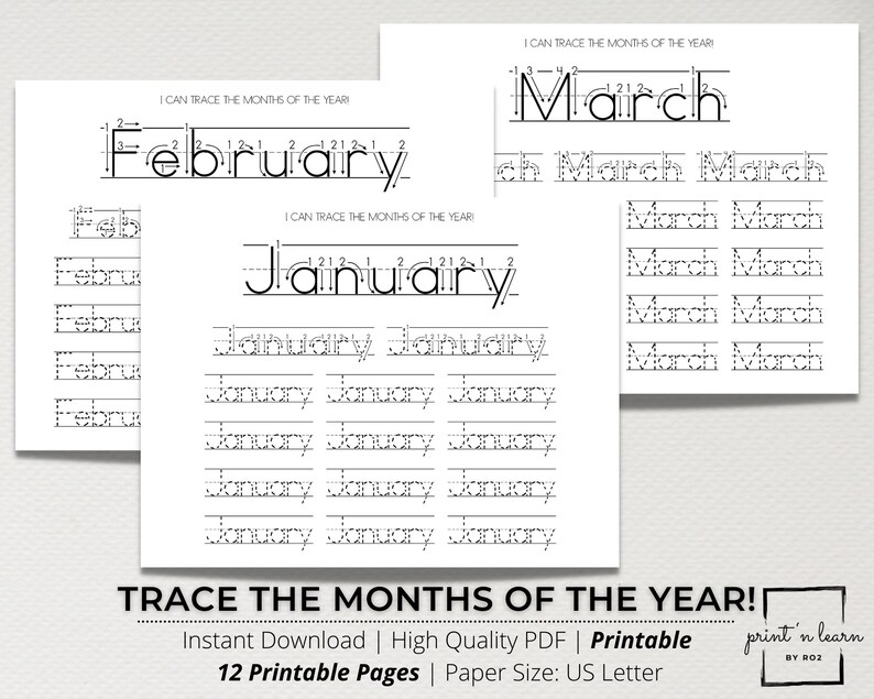 Months Tracing Packet, Handwriting Practice, Tracing Worksheets ...