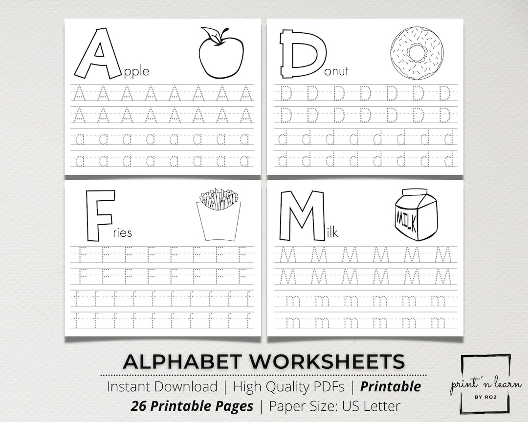 Food Alphabet Worksheet, Handwriting Practice, ABC Writing, Alphabet ...