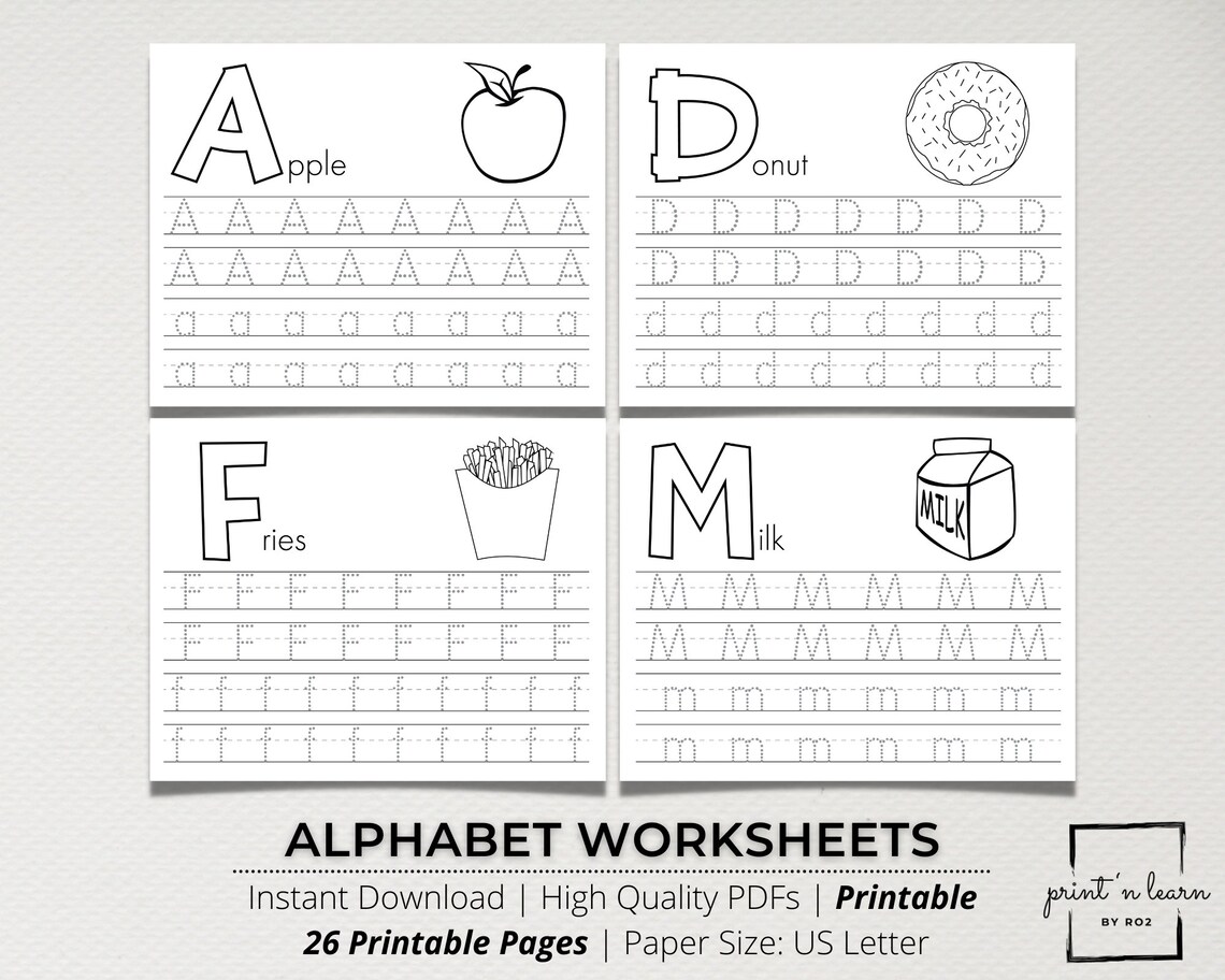 Food Alphabet Worksheet, Handwriting Practice, ABC Writing, Alphabet ...