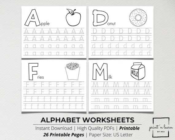 Food Alphabet Worksheet Handwriting Practice ABC Writing - Etsy