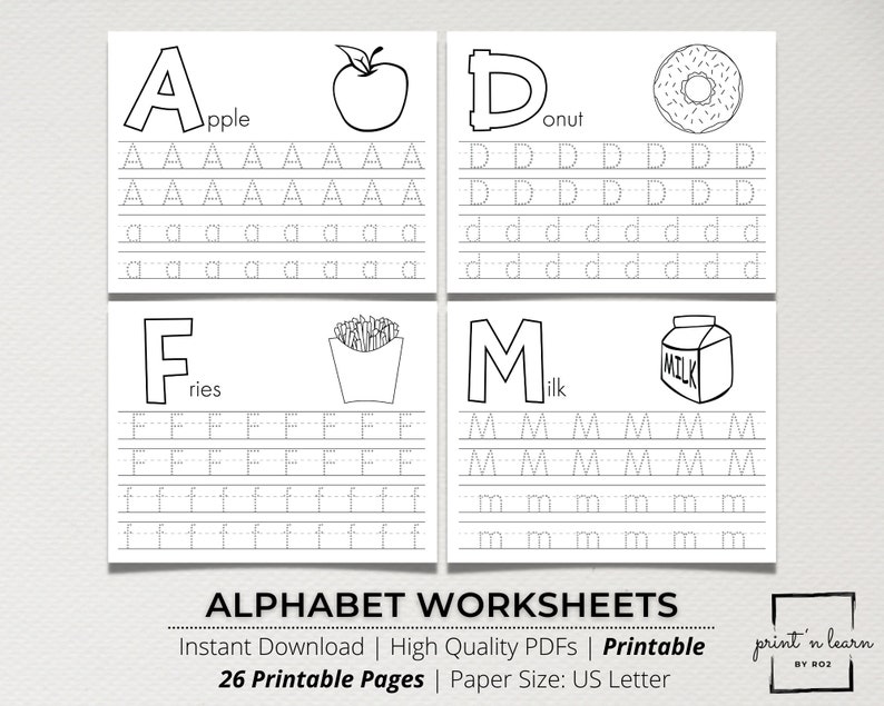 Food Alphabet Worksheet, Handwriting Practice, ABC Writing, Alphabet ...