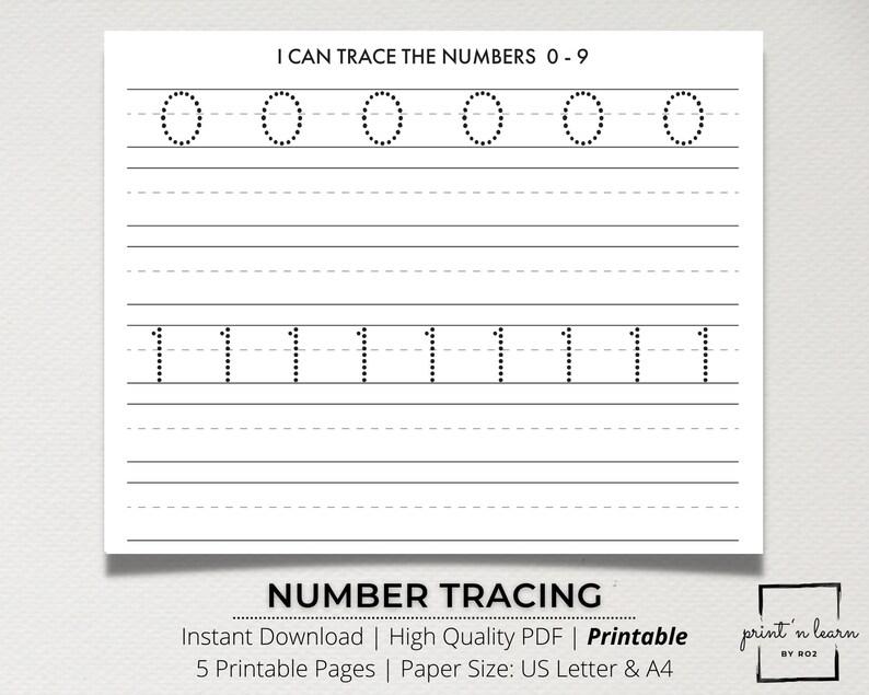Number Tracing Sheet, Handwriting Practice, Number Writing, Number ...