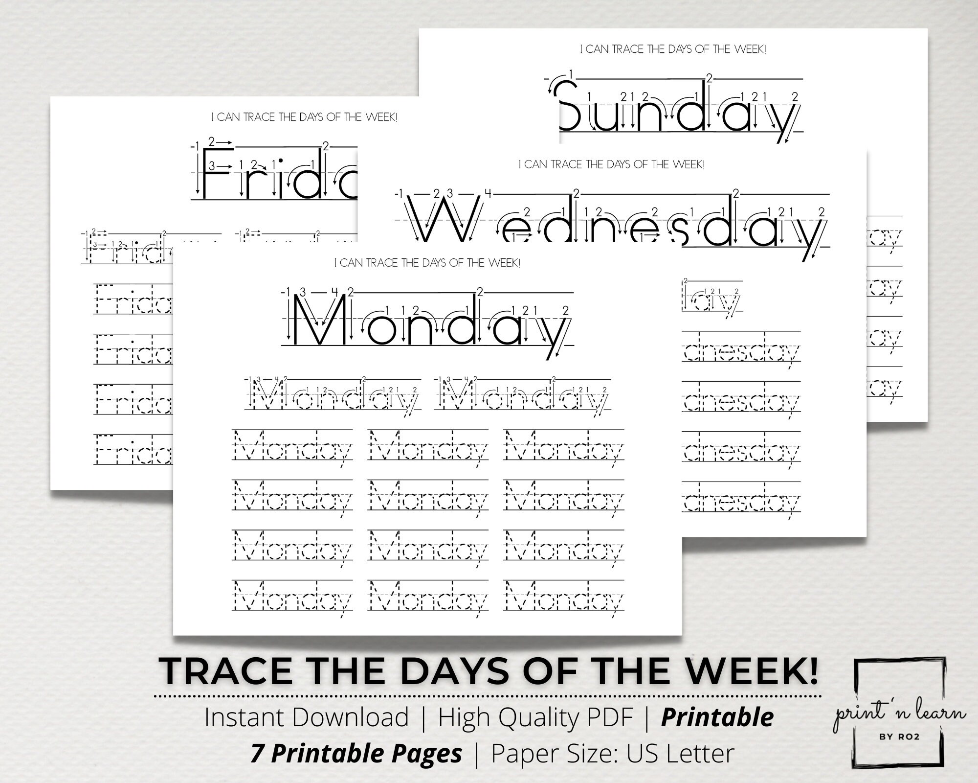 Days of the Week Tracing Packet, Handwriting Practice, Tracing ...
