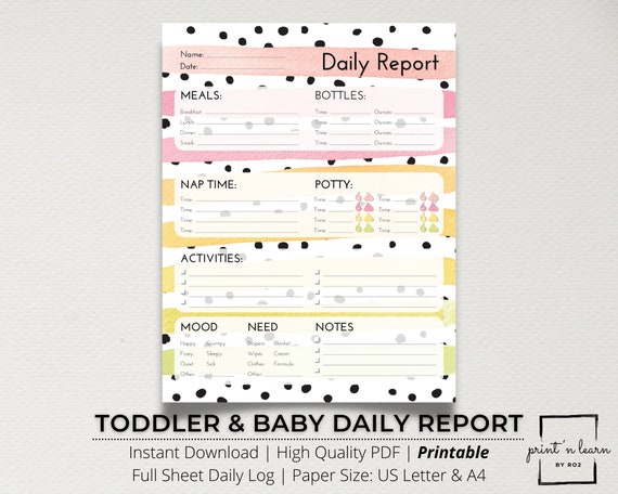 Toddler & Baby Daily Log Template Child Daily Report Toddler - Etsy