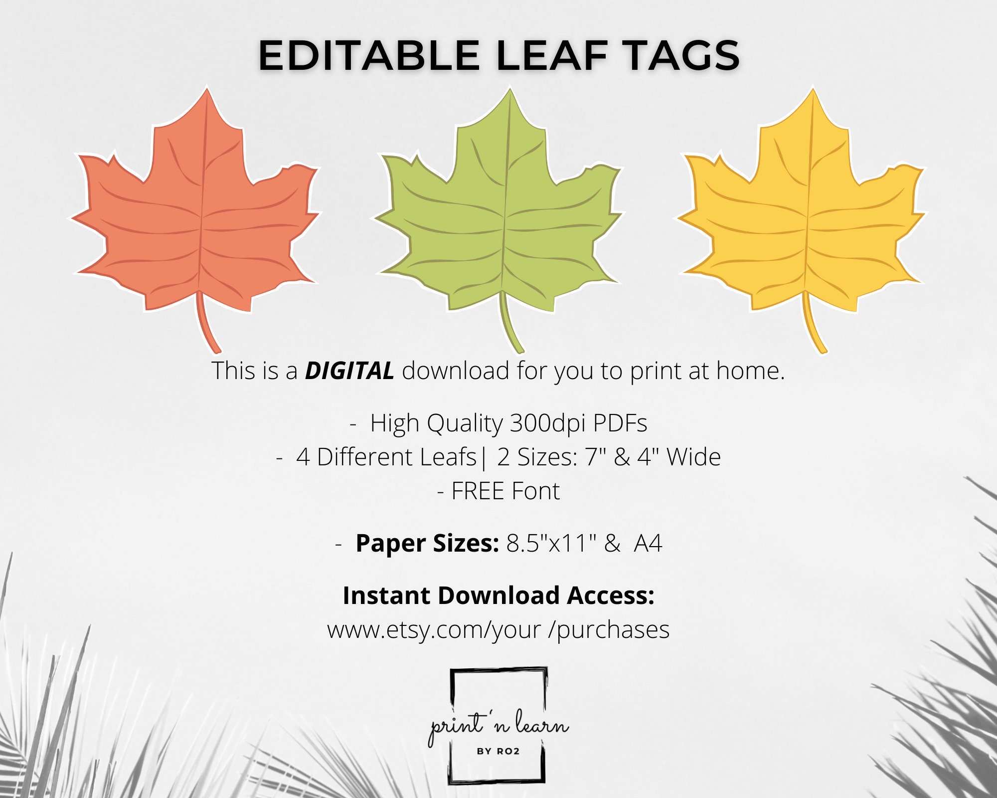 7" & 4" Leaf Tags With Editable Names, Thanksgiving Activity, Name Tag ...
