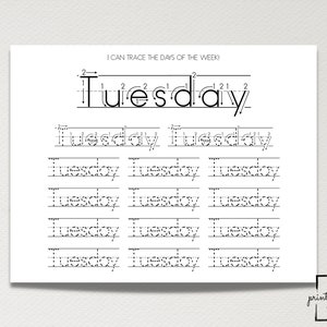 Days of the Week Tracing Packet, Handwriting Practice, Tracing ...