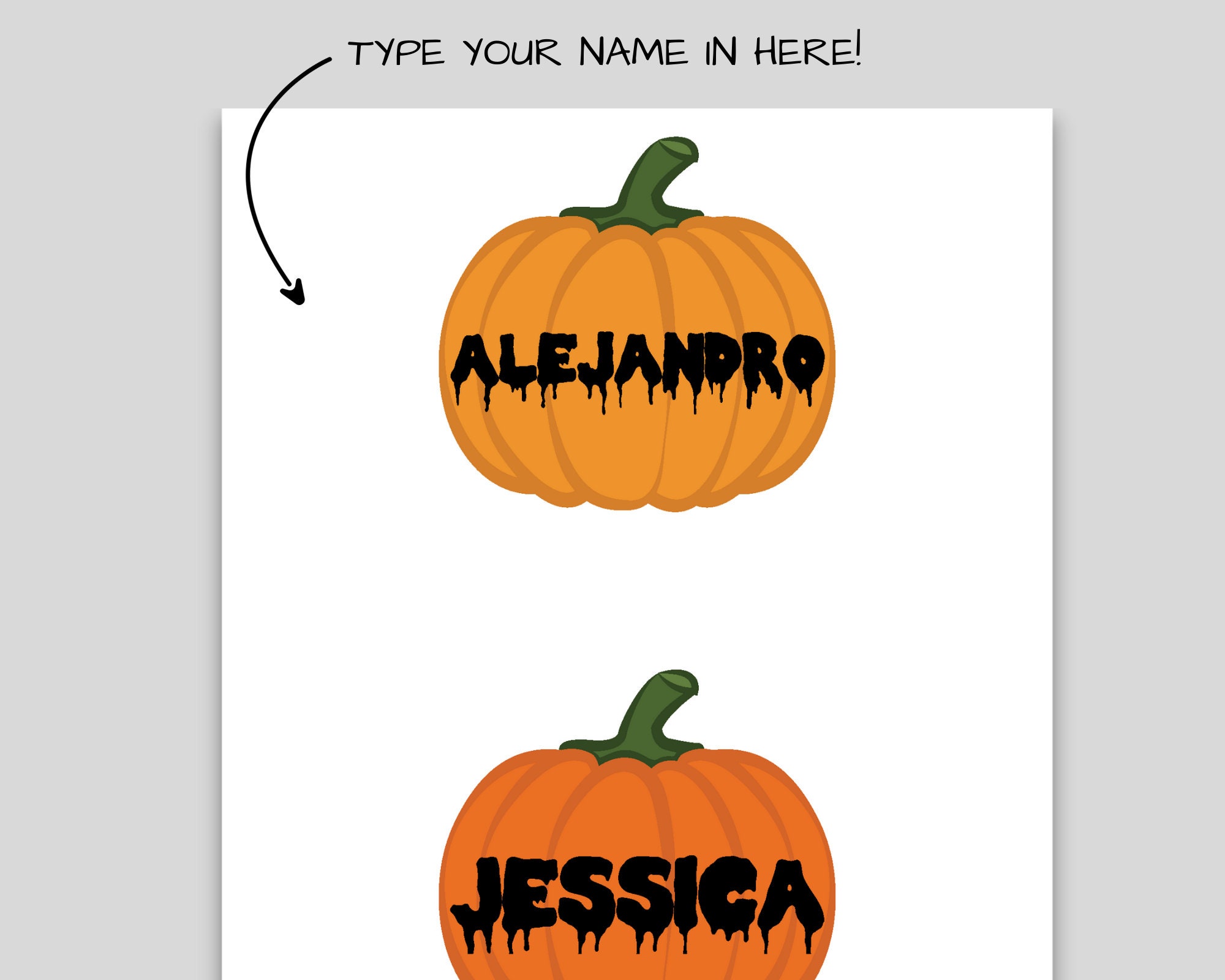 7" & 4" Pumpkin Tags With Editable Names, Halloween Tags, Name Tag ...