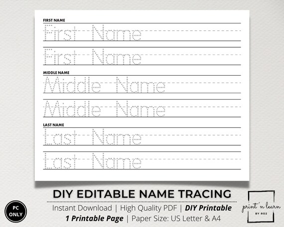 Custom Name Tracing Sheet Handwriting Practice Name Writing - Etsy