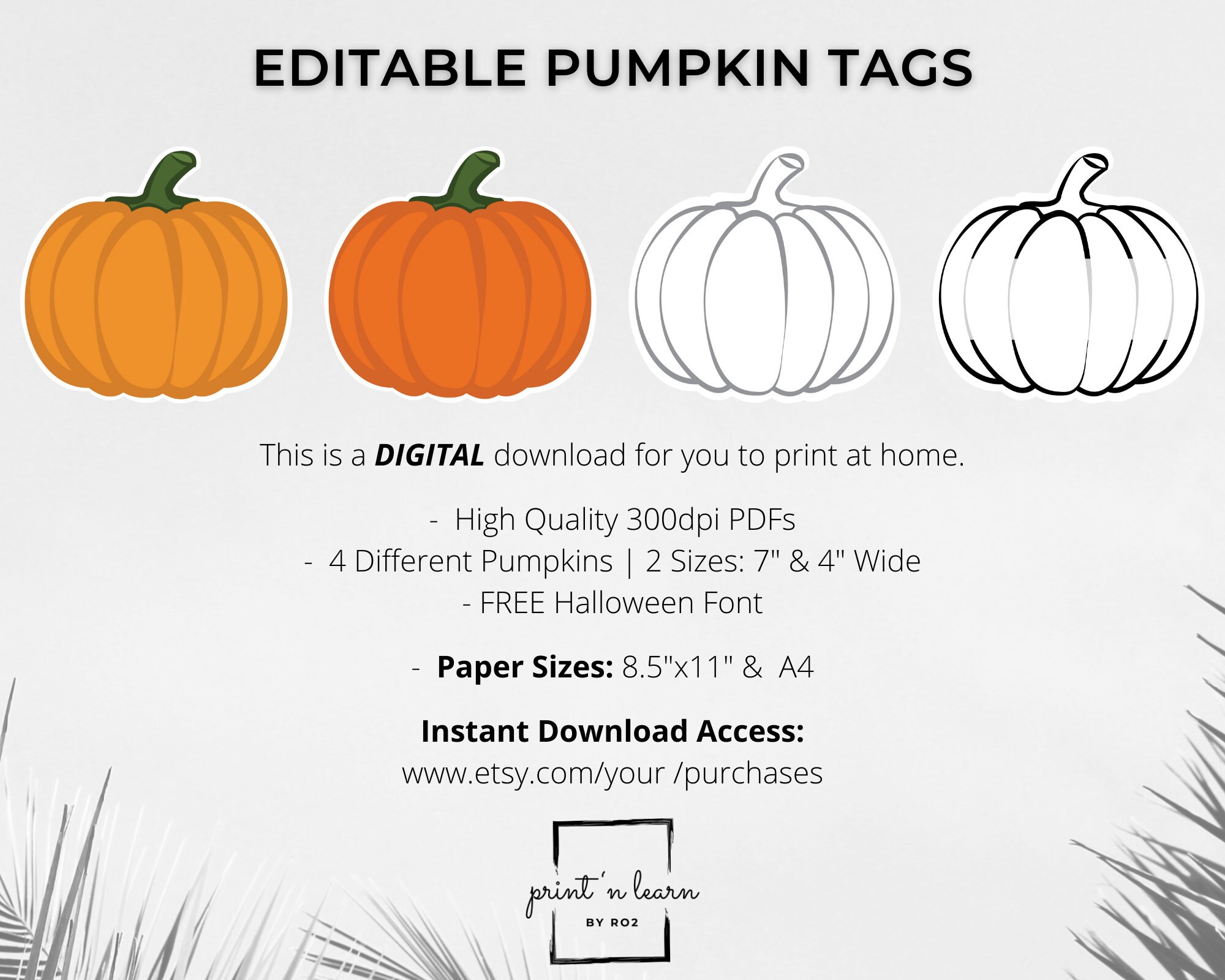 7" & 4" Pumpkin Tags With Editable Names, Halloween Tags, Name Tag ...