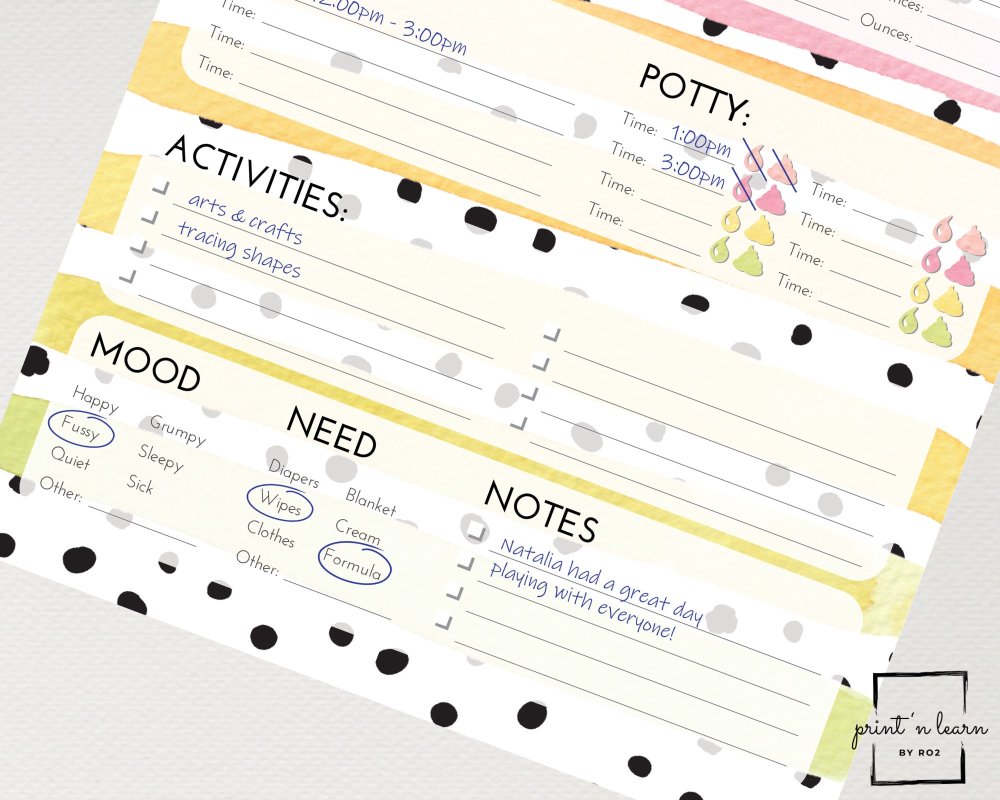 Toddler & Baby Daily Log Template, Child Daily Report, Toddler Report ...