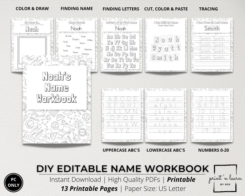 CUSTOM Name Tracing Packet Handwriting Practice Name - Etsy