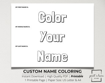 Custom Name Coloring Sheet, Handwriting Practice, Name Writing, Name ...