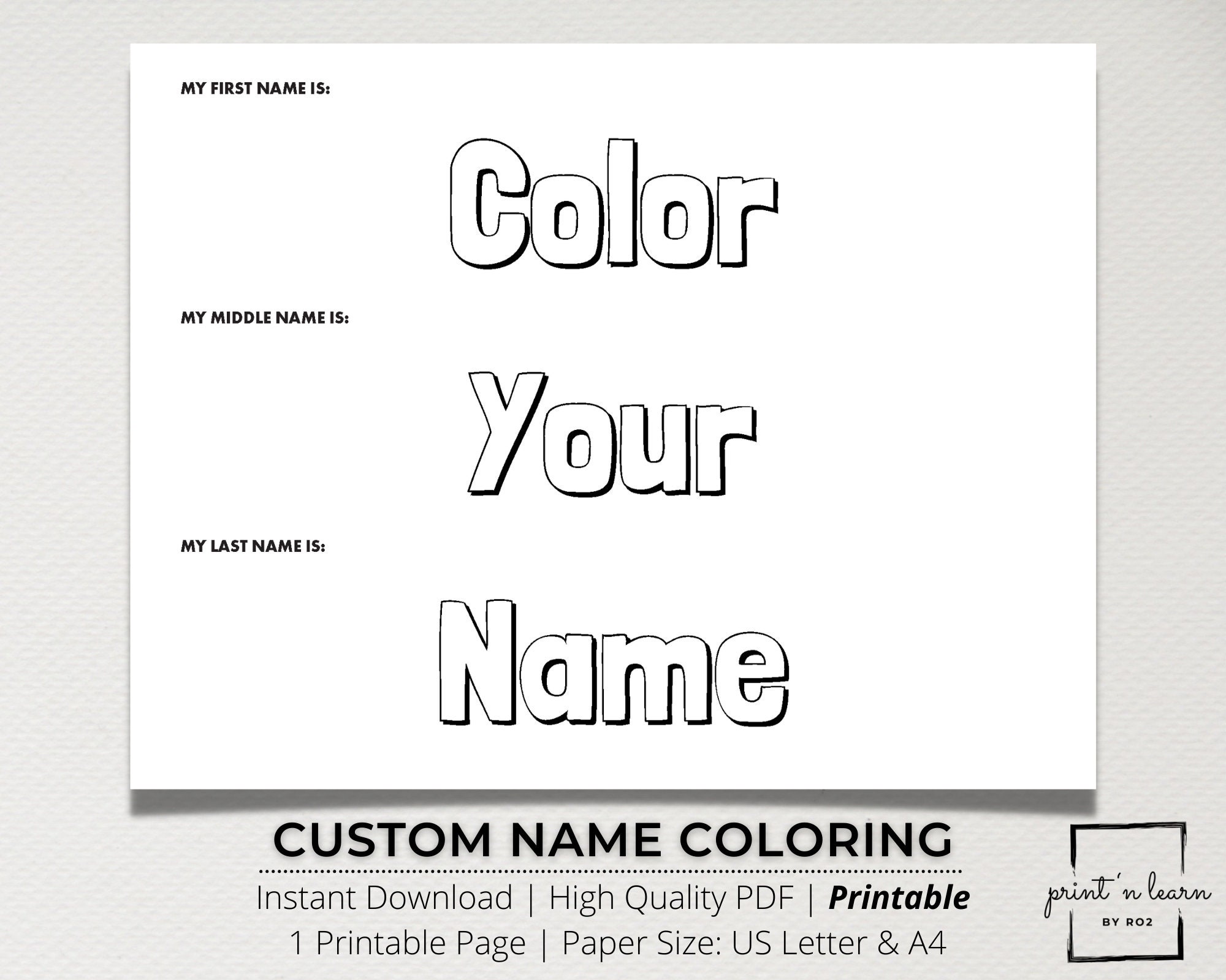 Custom Name Coloring Sheet, Handwriting Practice, Name Writing, Name ...