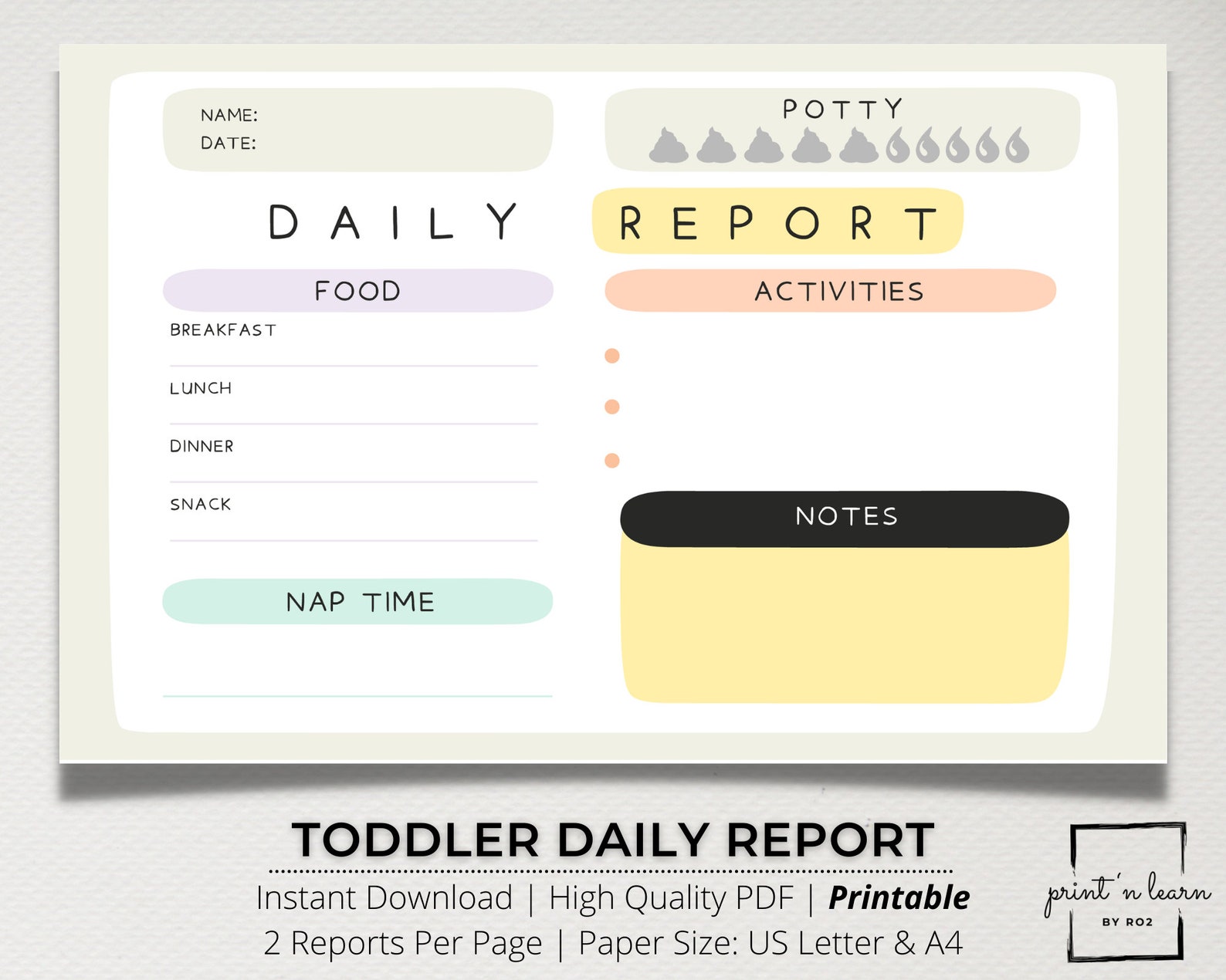 Toddler Daily Log Template, Daily Report, Toddler Report, Daycare ...