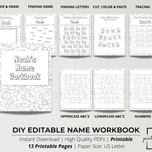 EDITABLE Name Tracing Packet Handwriting Practice Name - Etsy