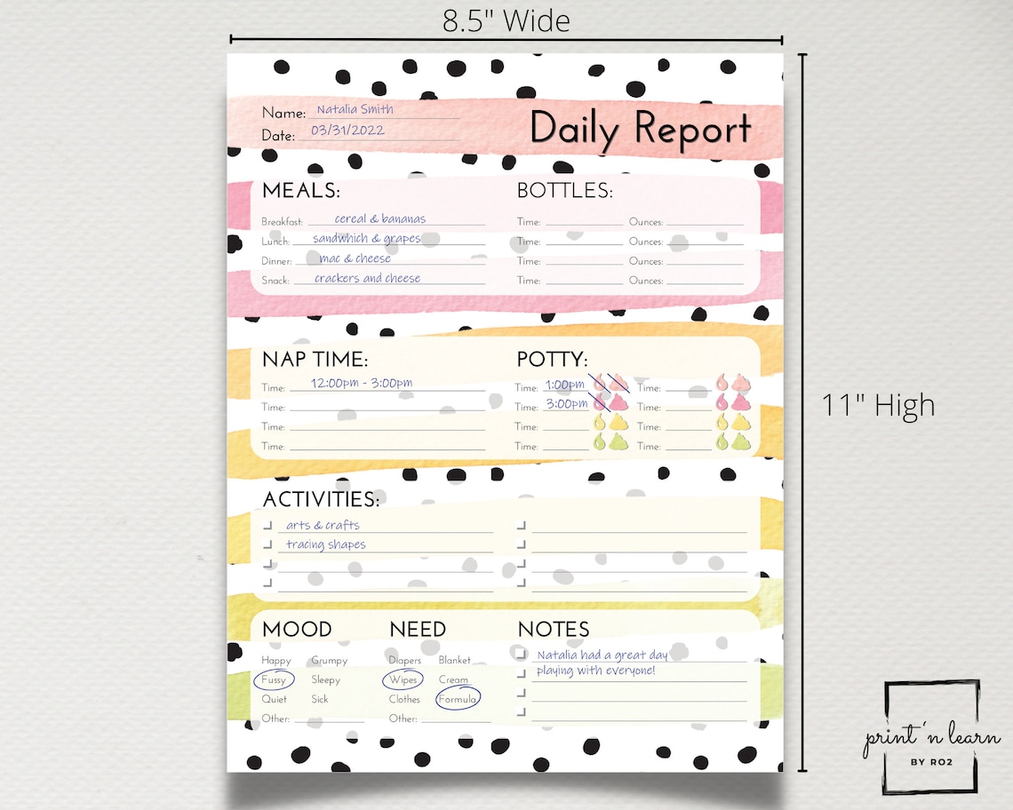 Toddler & Baby Daily Log Template, Child Daily Report, Toddler Report ...