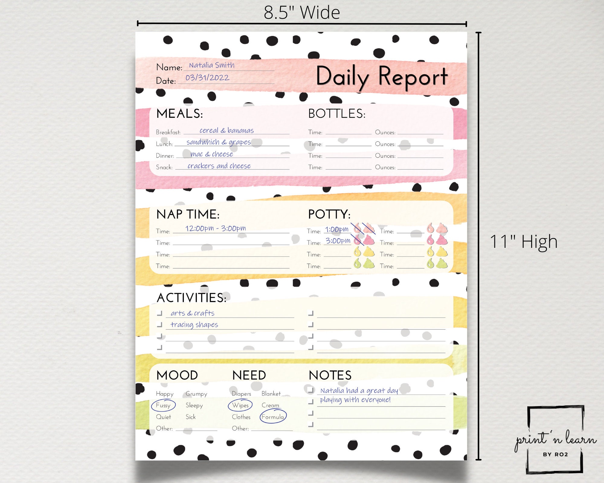 Toddler & Baby Daily Log Template, Child Daily Report, Toddler Report ...