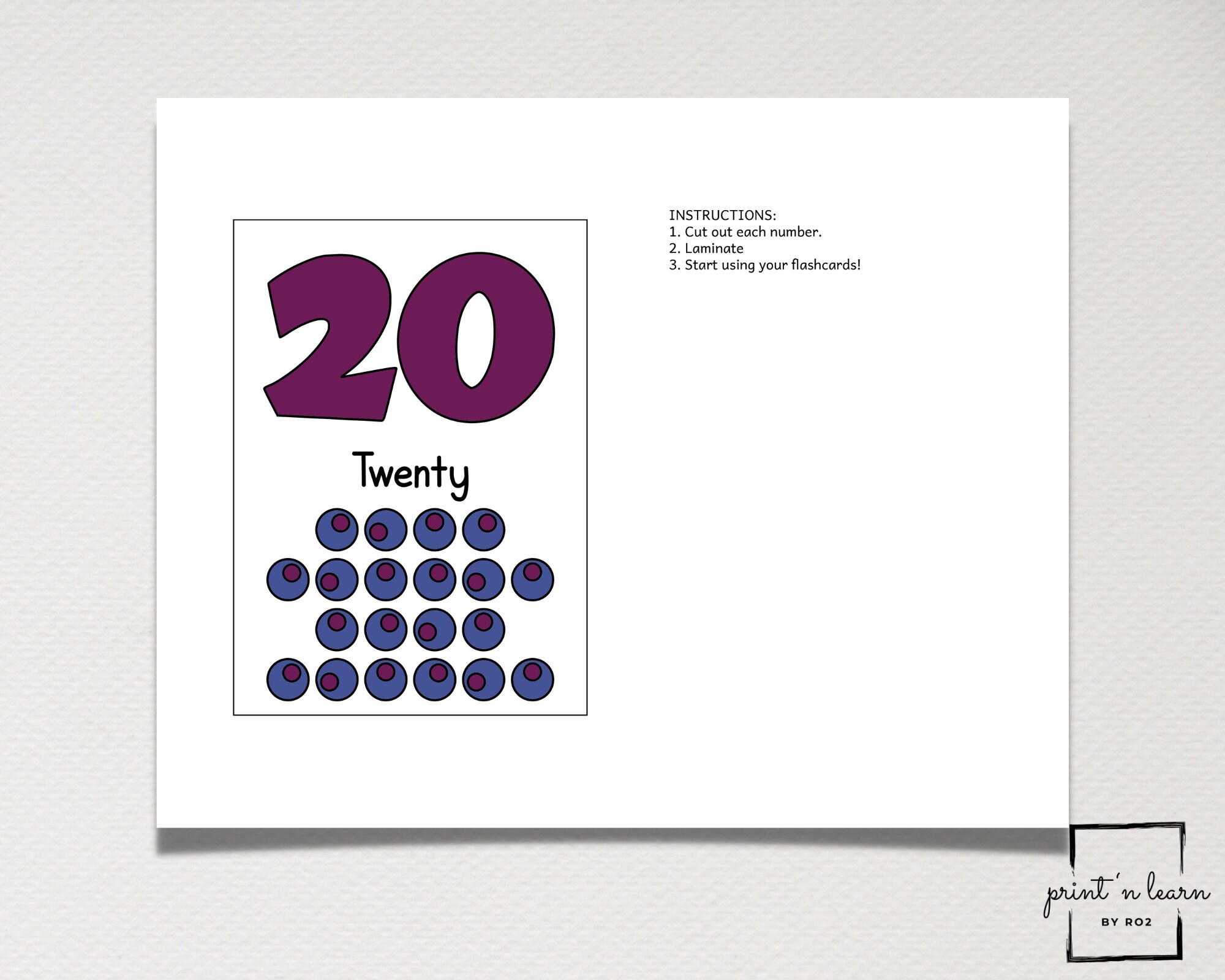 Number Flashcards, Count to 20, Fruit Flashcards, Printable Prek ...