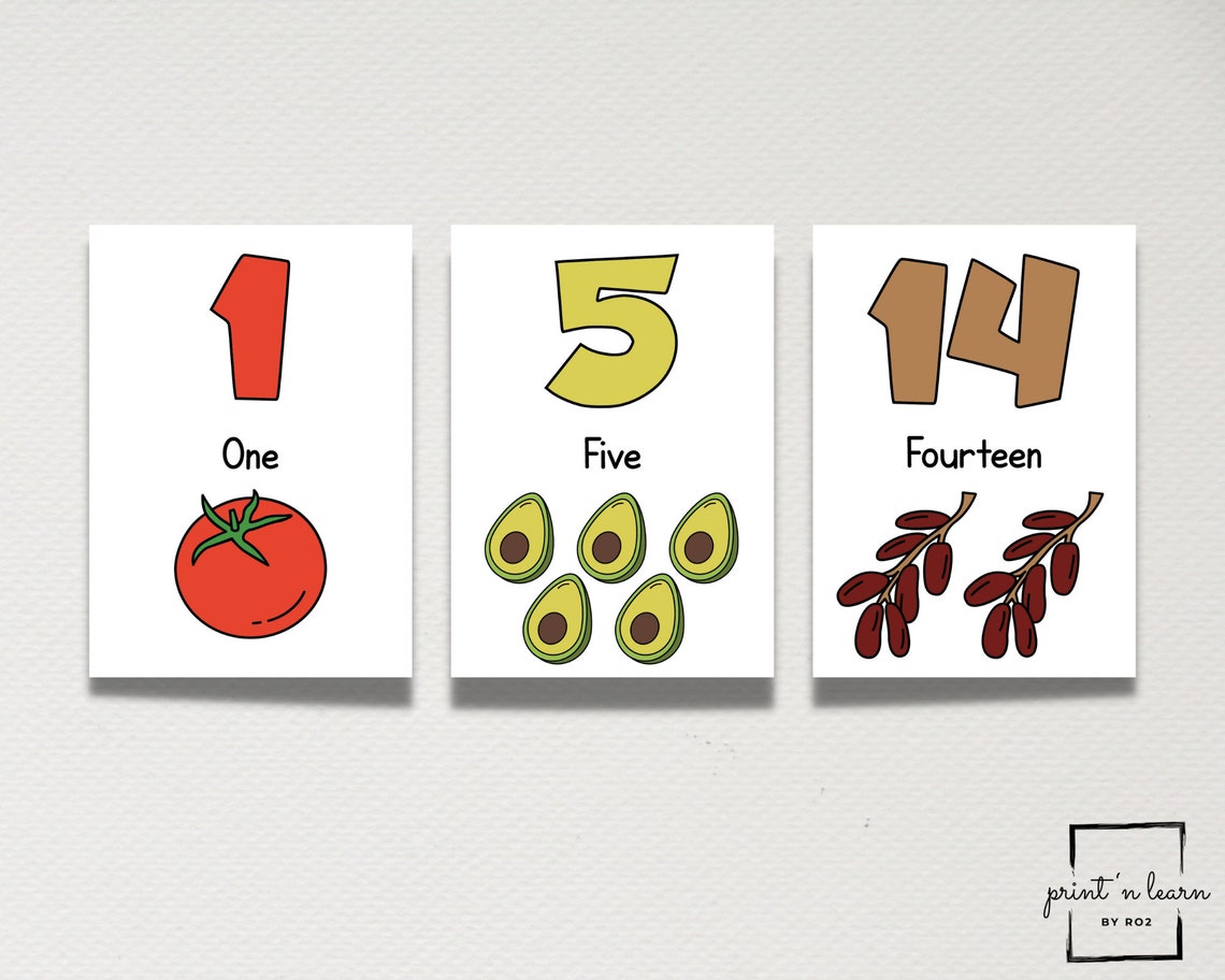Number Flashcards, Count to 20, Fruit Flashcards, Printable Prek ...