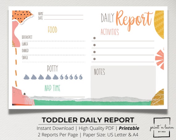 Toddler Daily Log Template Daily Report Toddler Report - Etsy