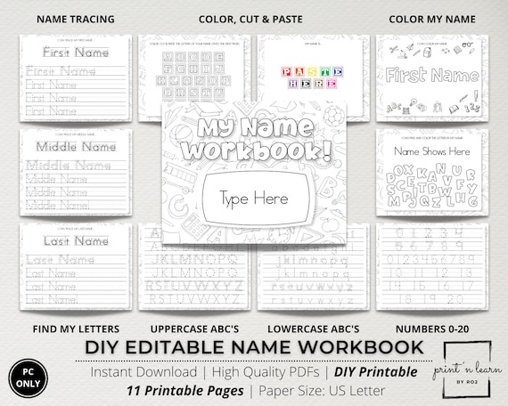 EDITABLE Name Tracing Packet Handwriting Practice Name - Etsy