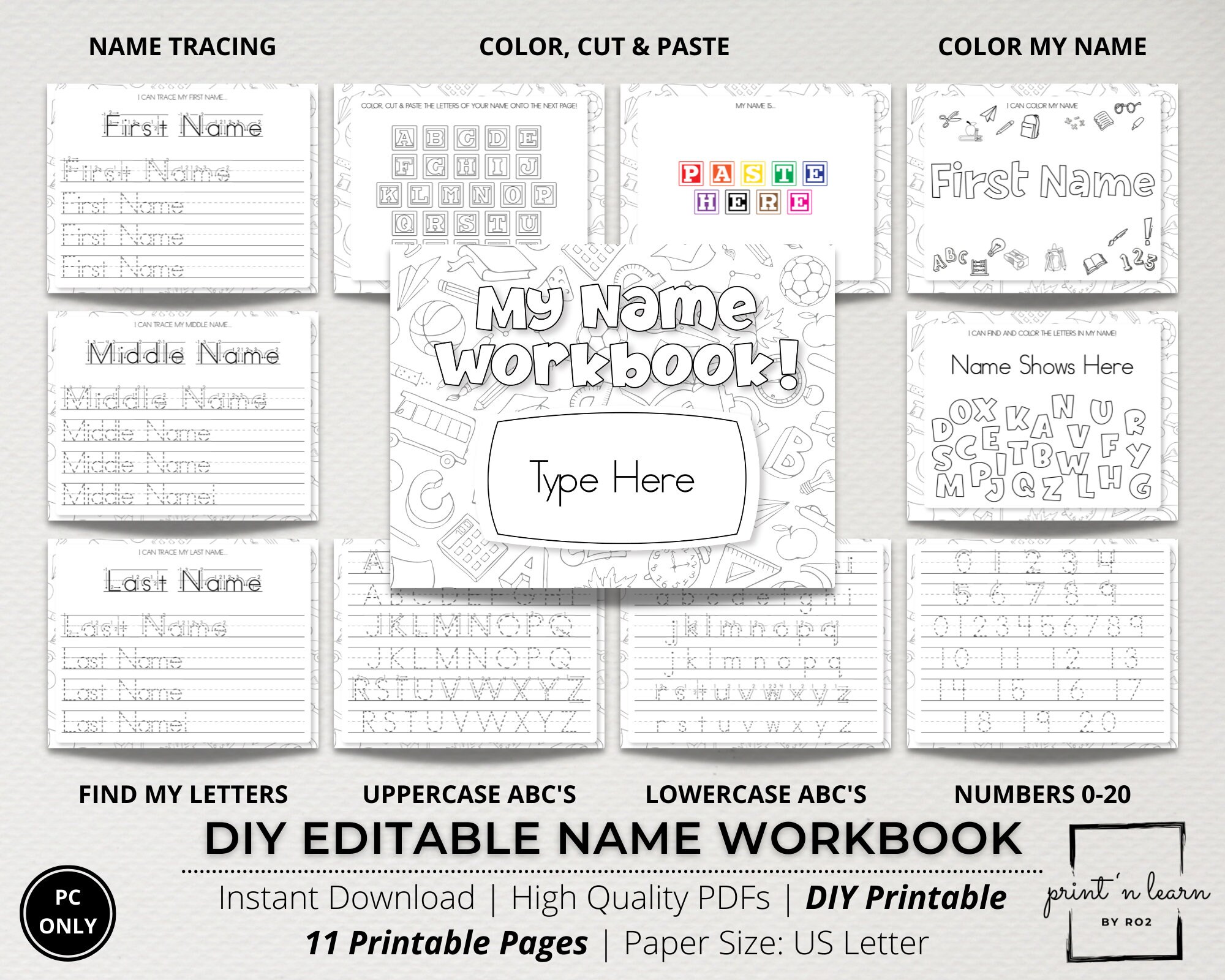 EDITABLE Name Tracing Packet Handwriting Practice Name - Etsy