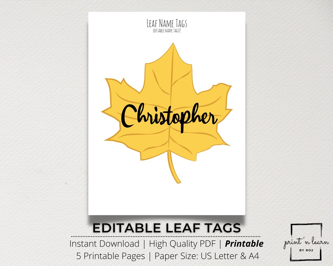 7" & 4" Leaf Tags With Editable Names, Thanksgiving Activity, Name Tag ...