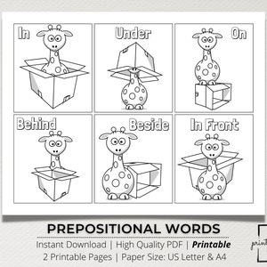 Prepositional Words COLORING SHEETS Prepositions Learning | Etsy