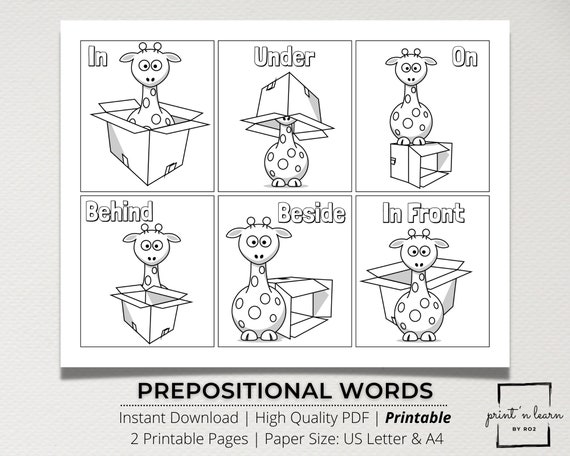 Prepositional Words COLORING SHEETS Prepositions Learning | Etsy