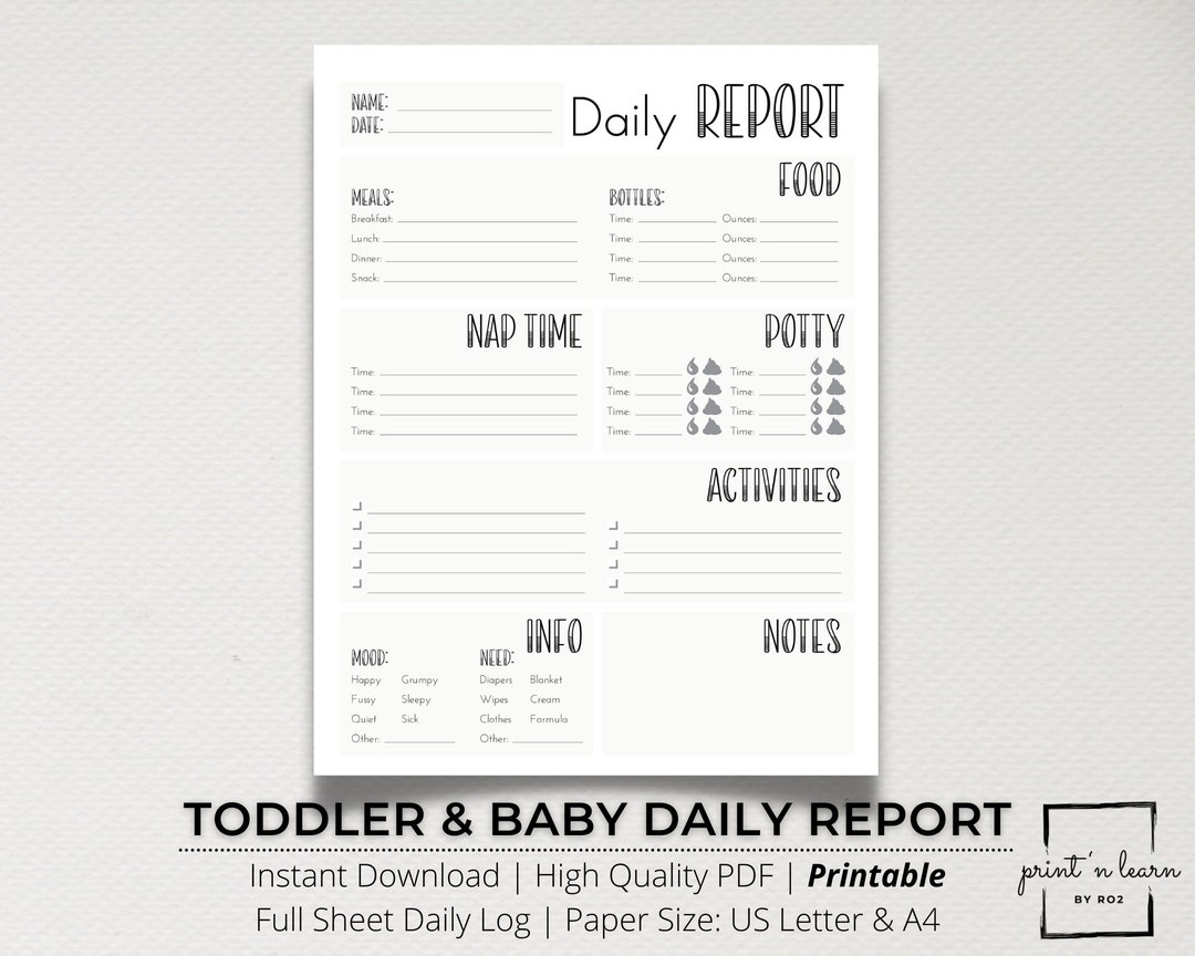 Toddler & Baby Daily Log Template, Child Daily Report, Toddler Report ...