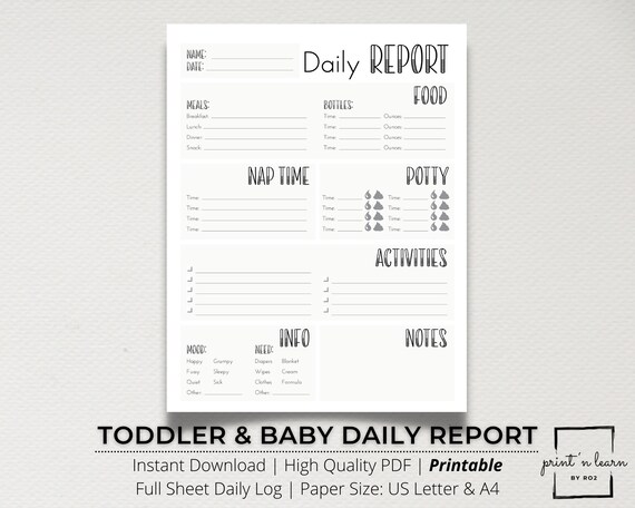 Toddler & Baby Daily Log Template Child Daily Report Toddler | Etsy