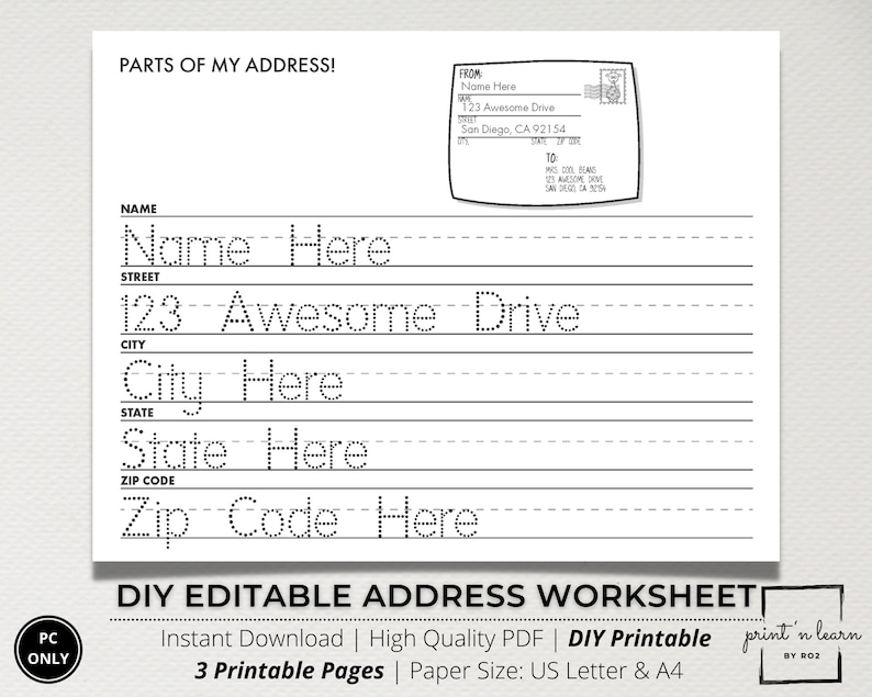 Address Tracing Sheet, I Know My Address, Address Worksheet, Address ...