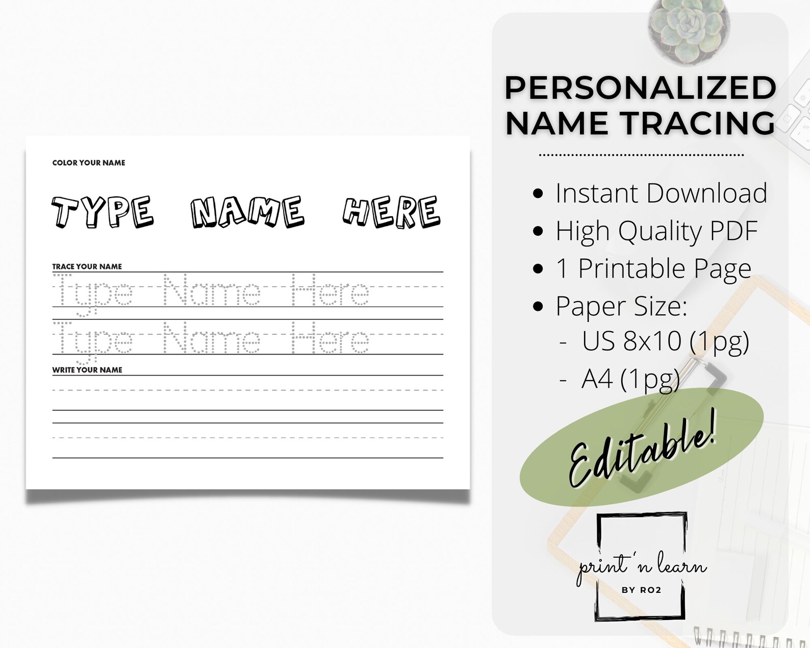 Custom Name Tracing Sheet Handwriting Practice Name Writing | Etsy