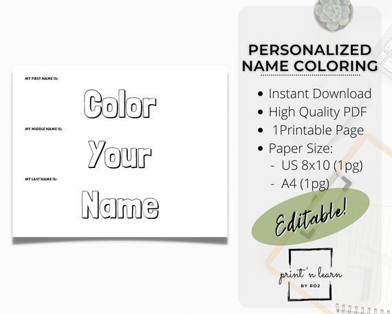 Custom Name Coloring Sheet Handwriting Practice Name | Etsy