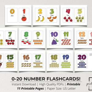 Number Flashcards, Count to 20, Fruit Flashcards, Printable Prek ...