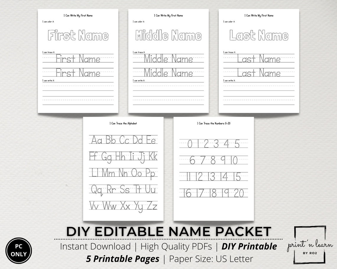 Custom Name Tracing Packet, Handwriting Practice, Name Writing, Name ...