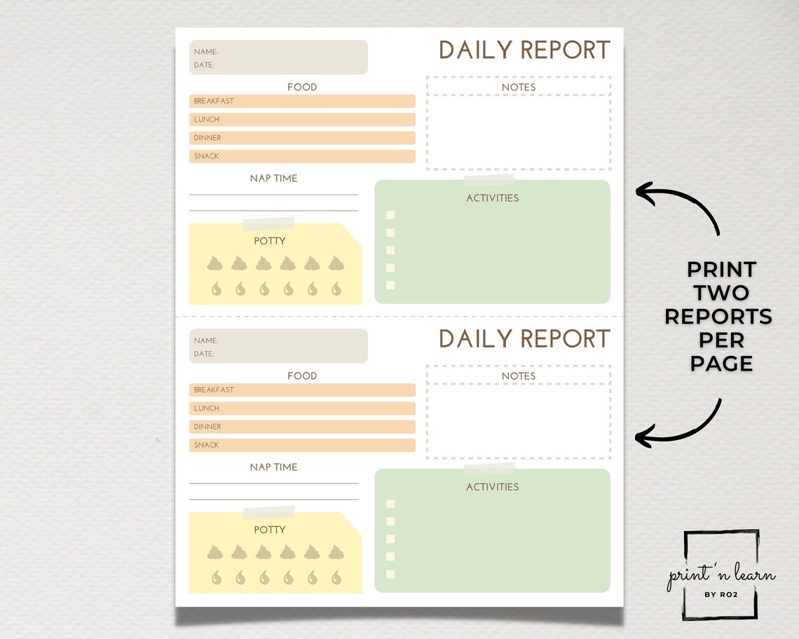 Toddler Daily Log Template, Child Daily Report, Toddler Report, Daycare ...
