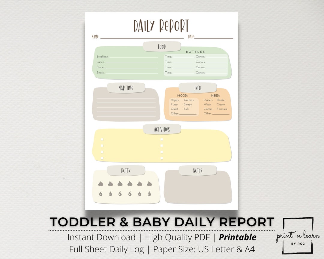 Toddler & Baby Daily Log Template, Child Daily Report, Toddler Report ...