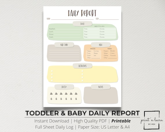 Toddler & Baby Daily Log Template Child Daily Report Toddler - Etsy