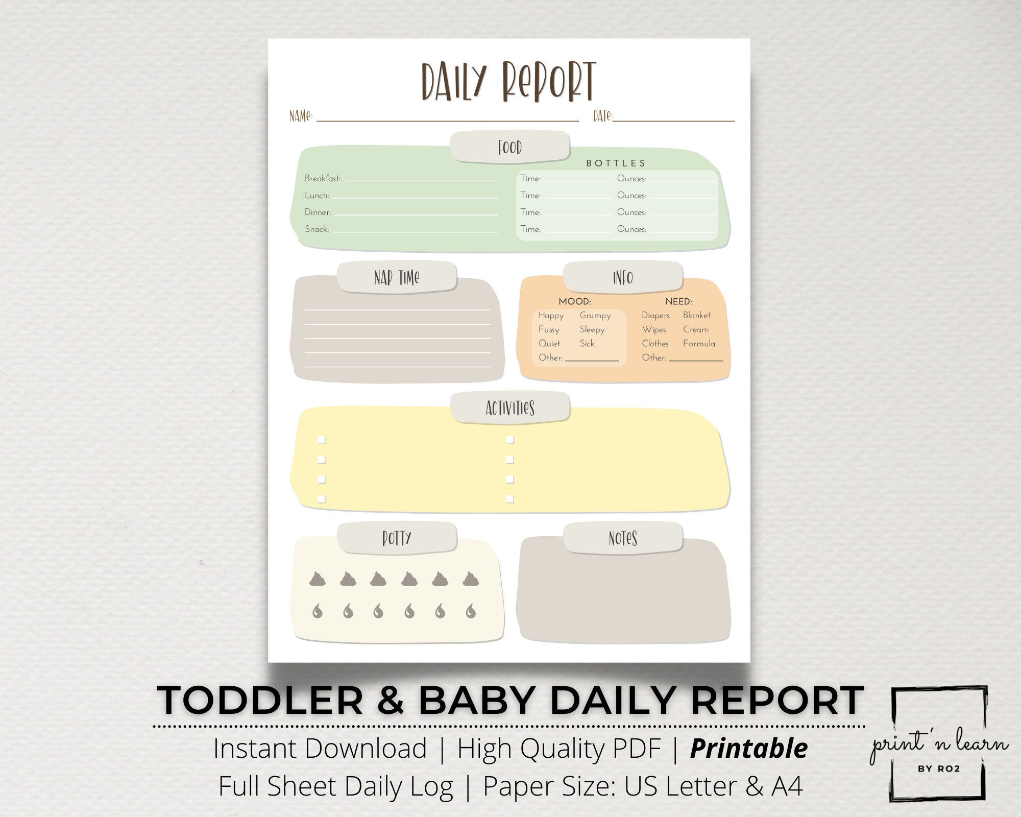 Toddler & Baby Daily Log Template, Child Daily Report, Toddler Report ...