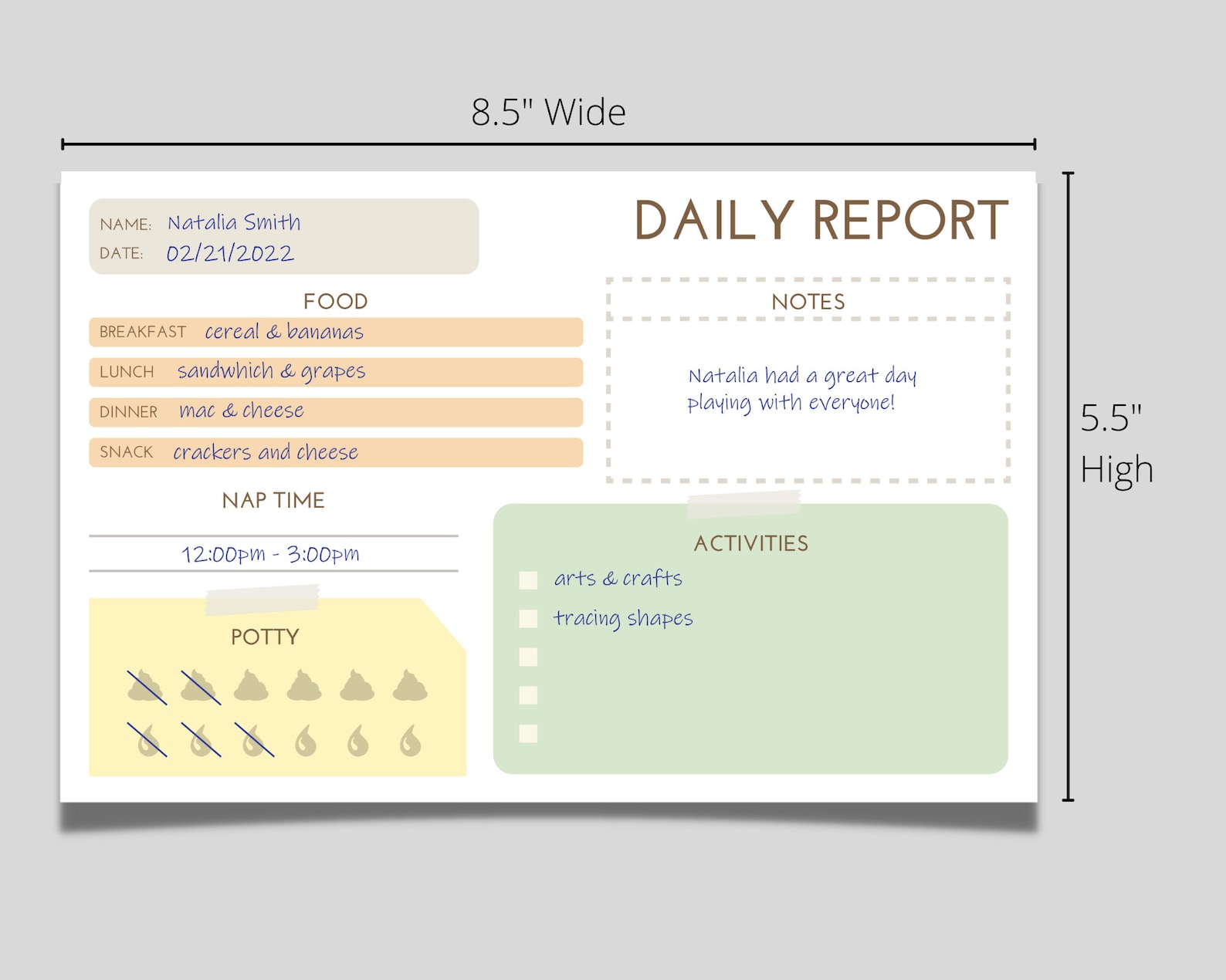Toddler Daily Log Template, Child Daily Report, Toddler Report, Daycare ...