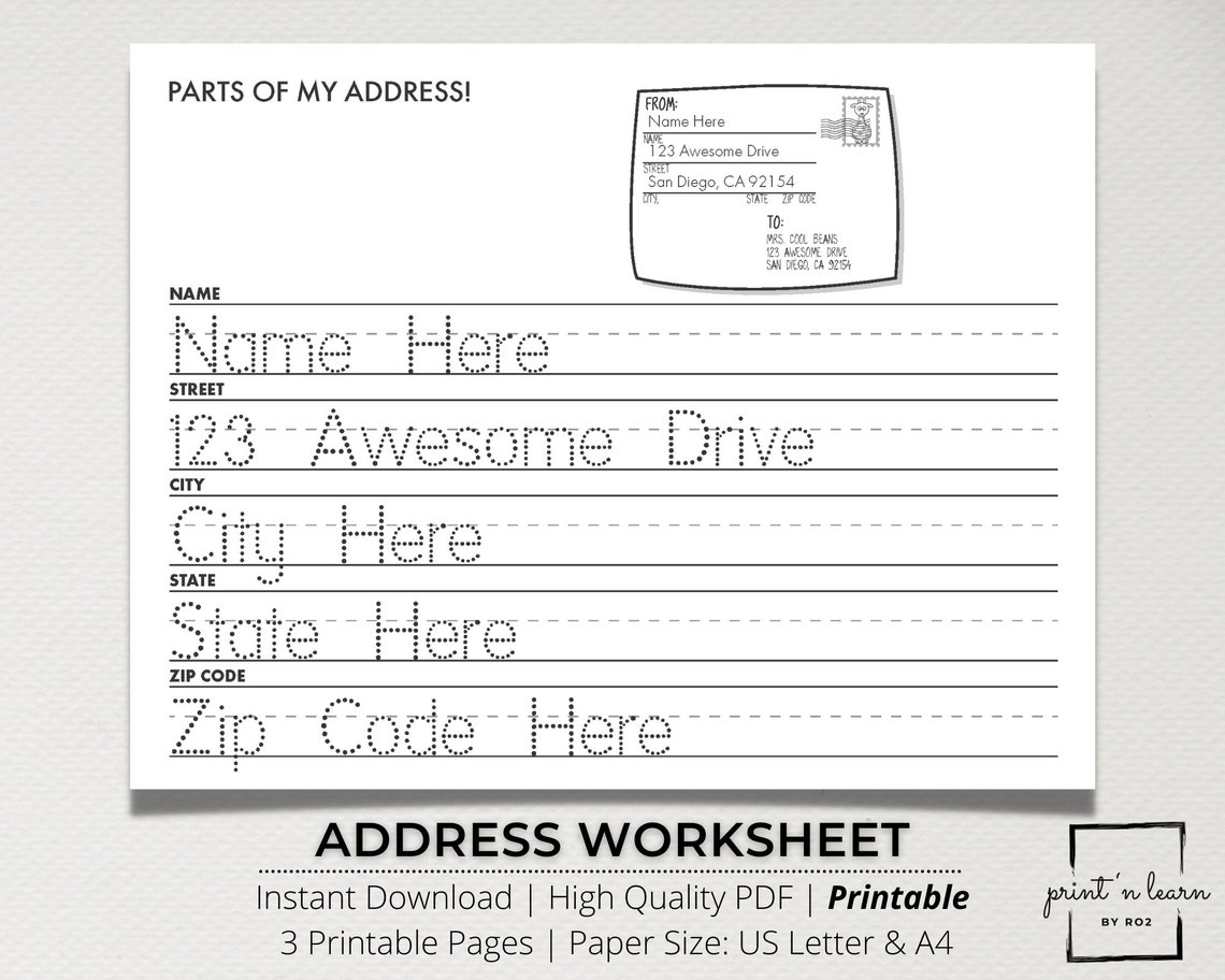 Address Tracing Sheet I Know My Address Address Worksheet - Etsy