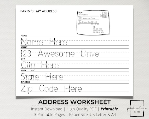 Address Tracing Sheet I Know My Address Address Worksheet - Etsy