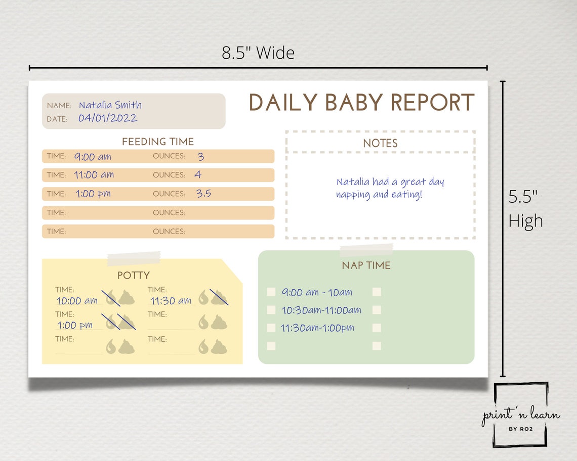 Baby Daily Log Template, Baby Daily Report, Baby Report, Baby Tracker ...