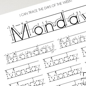 Days of the Week Tracing Packet, Handwriting Practice, Tracing ...