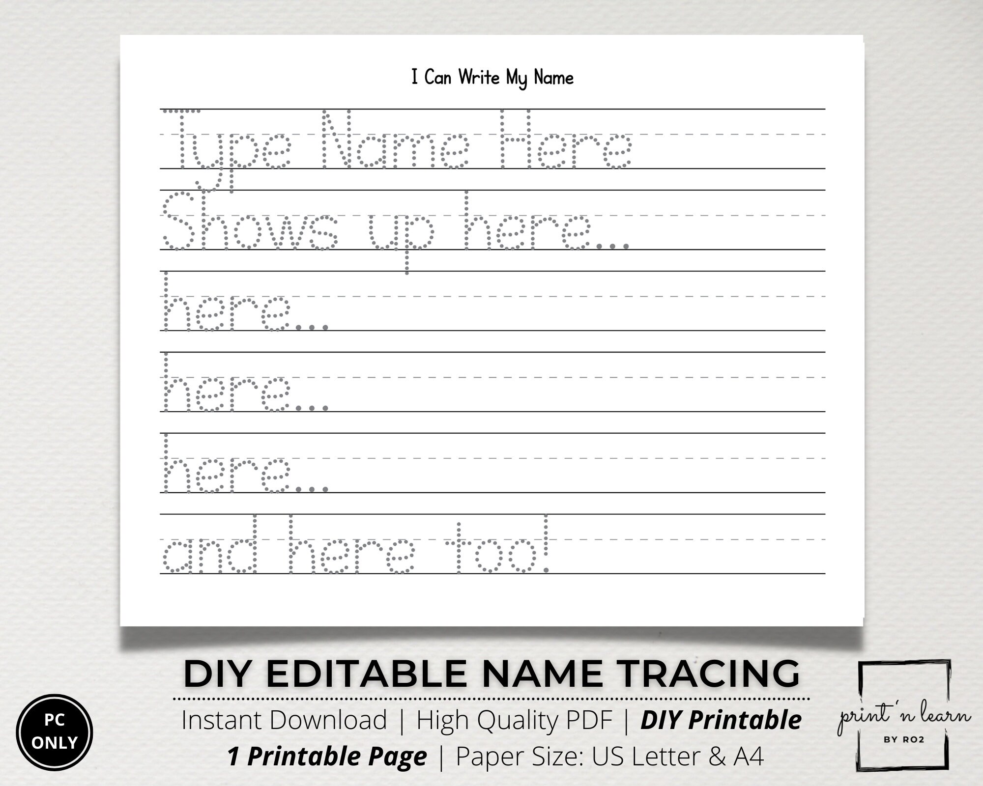 Custom Name Tracing Sheet Handwriting Practice Name Writing Name