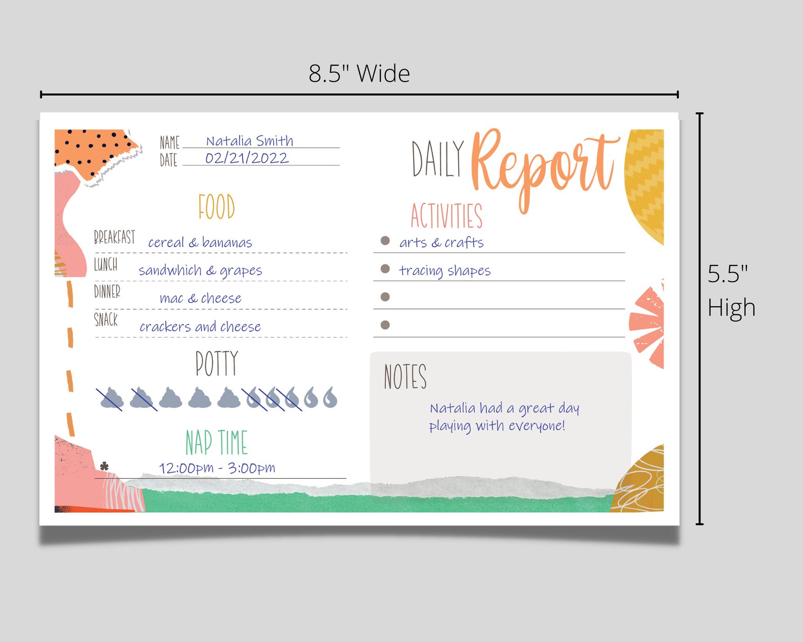 Toddler Daily Log Template, Daily Report, Toddler Report, Daycare ...