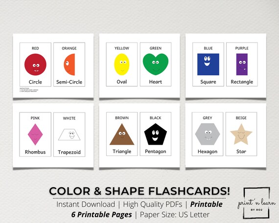 COLORS Colors & Shapes Flashcards Printable Prek Worksheets - Etsy