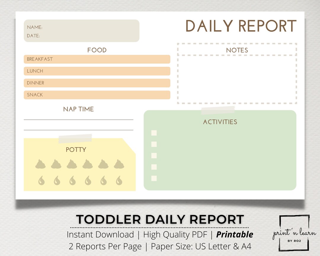 Toddler Daily Log Template, Child Daily Report, Toddler Report, Daycare ...